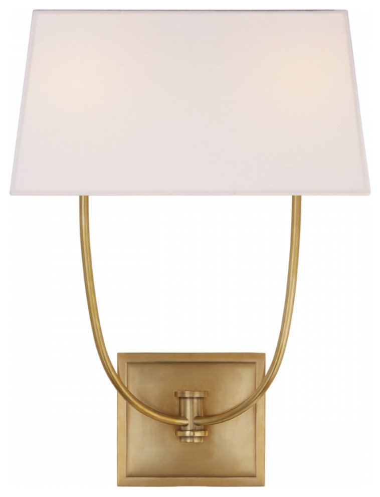Venini Wall Sconce, 2-Light Antique Burnished Brass, Linen Rectangle ...