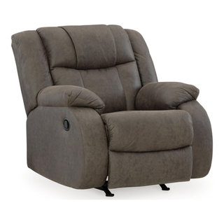 Pull Tab Recliner Chair in Gray Faux Leather With Plush Armrests ...