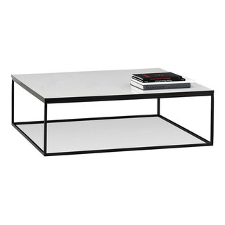 Enza Home Crystal 14" Metal Coffee Table in Bright Shiny White/Black ...