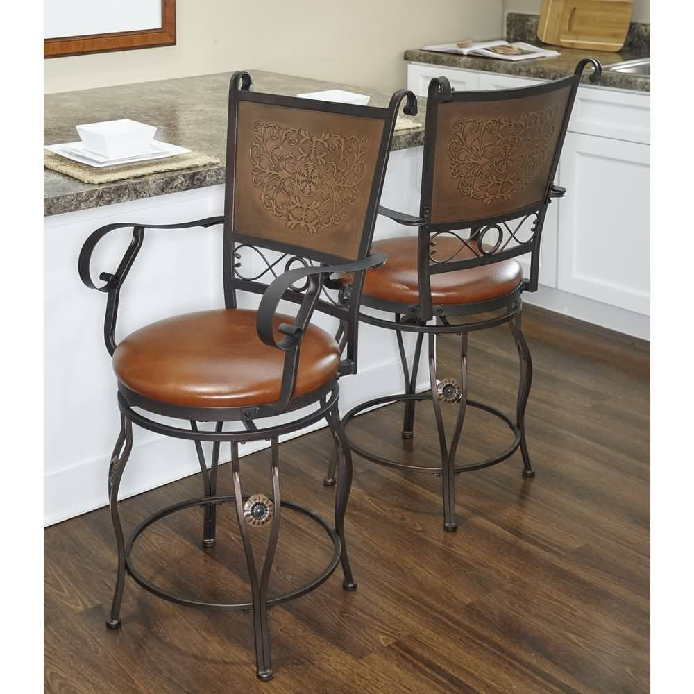Big & Tall Copper Stamped Back Counter Stool with Arms - Contemporary ...