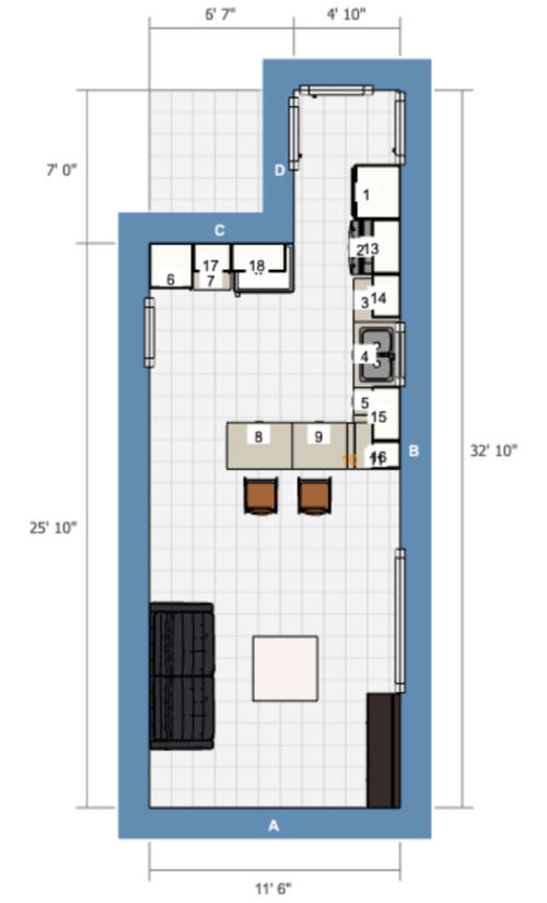 Awkward kitchen layout - fridge and stove positioning.