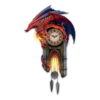 Sculptural Dragon Wall Clock with Gothic Cathedral Case Lights Up and ...