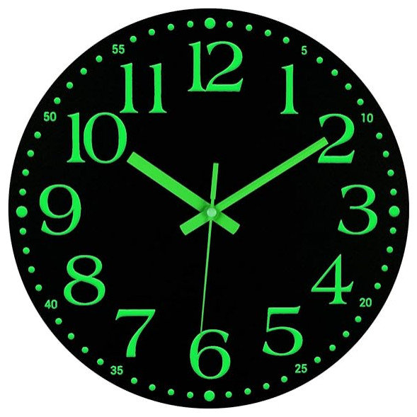 Wooden Glow in The Dark Clock, 12" Silent Non-Ticking Battery ...