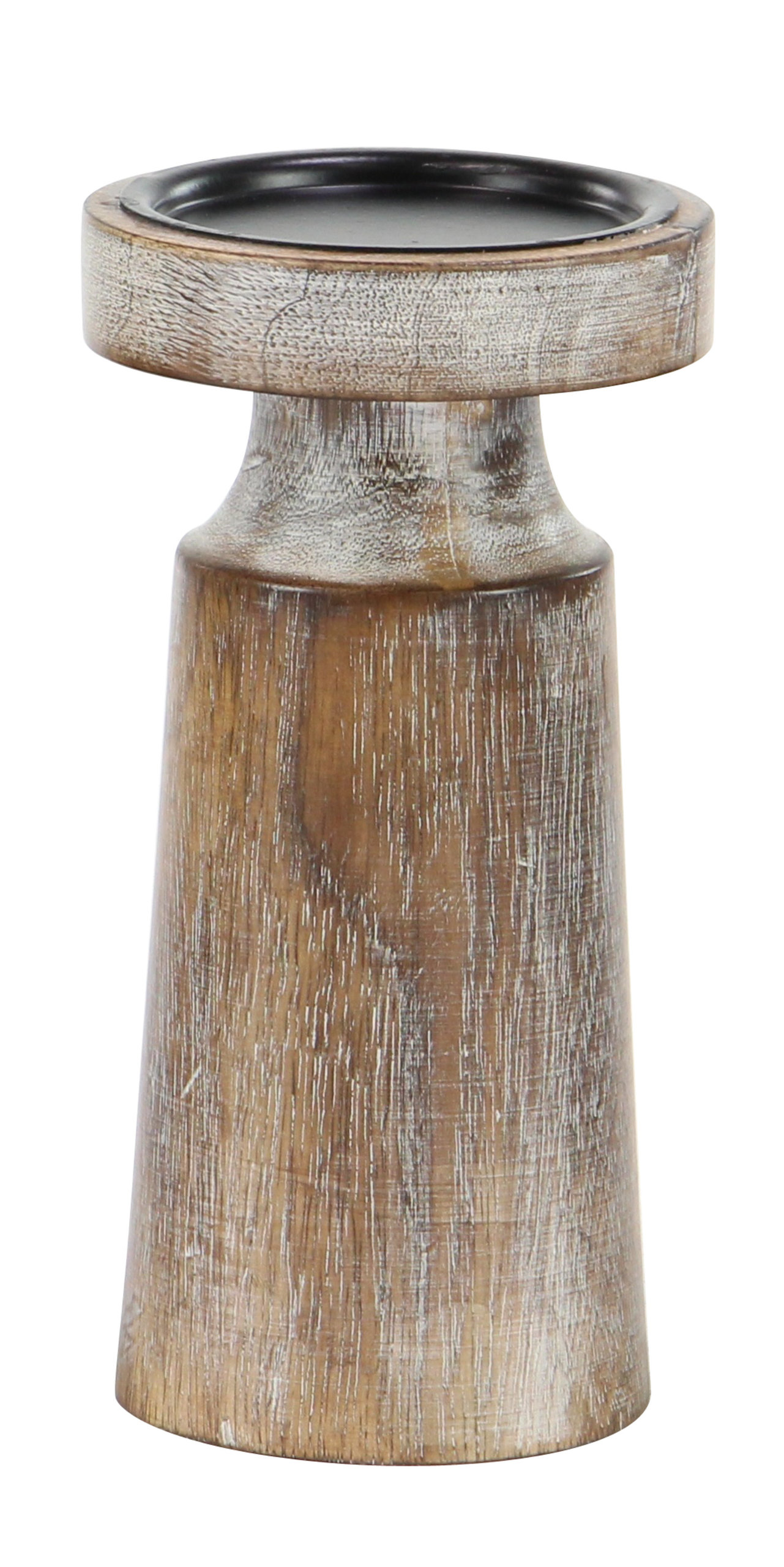 Wooden Round Candle Holder with Pedestal Stand, Set of 3, Distressed ...