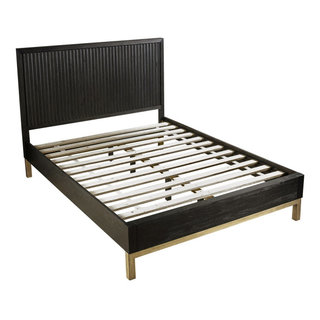 Carl California King Platform Bed, Lined Ribbed Panel Headboard, Black ...