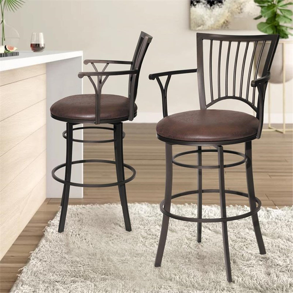Bowery Hill Transitional Metal Swivel Bar Stool with Microsuede Seat in ...