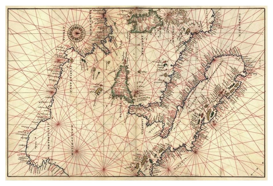 "Portolan Map of Italy, Sicily, North Africa, Mediterranean" Paper Art ...