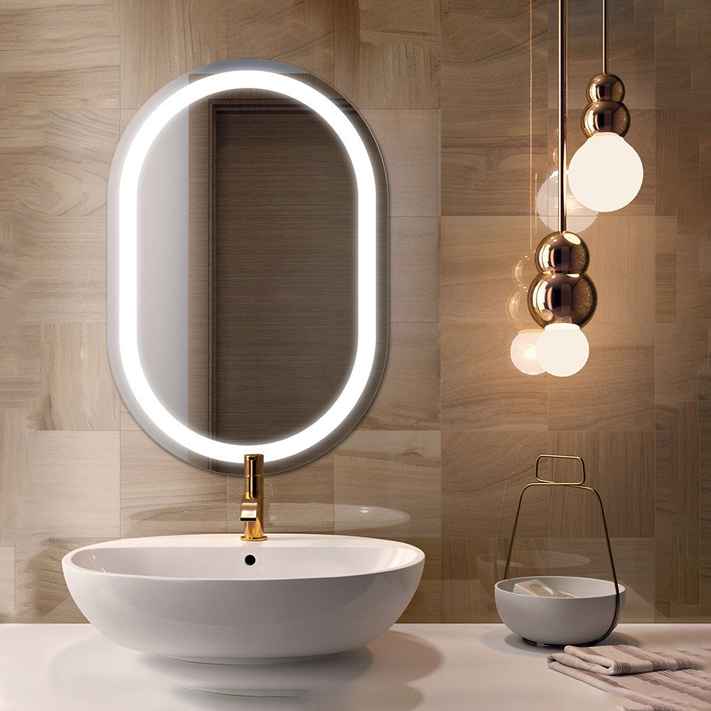 Saratoga Lighted Mirror, Forward-Phase Dimming Technology, LED, Clear ...