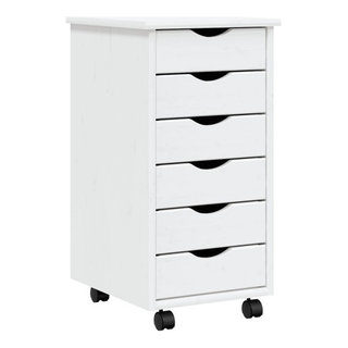 vidaXL Roll Cart with Drawers 6 Drawer Roll Cart MOSS White Solid Wood ...