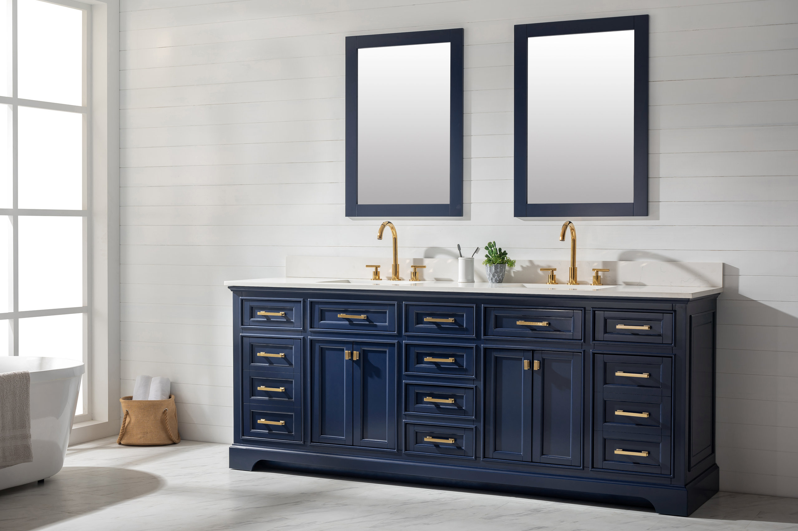 Milano Bathroom Vanity, Gray With White Quartz Top, 84" - Transitional ...
