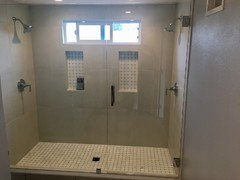 Vertical tile layout with horizontal accent band in shower? | Houzz Forum