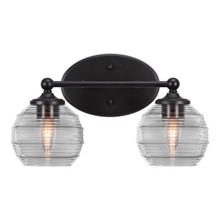 Capri 2-Light Bath Bar, Matte Black/Clear Ribbed - Transitional ...