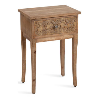Unique Side Table, Single Drawer With Carved Front & Round Knob ...