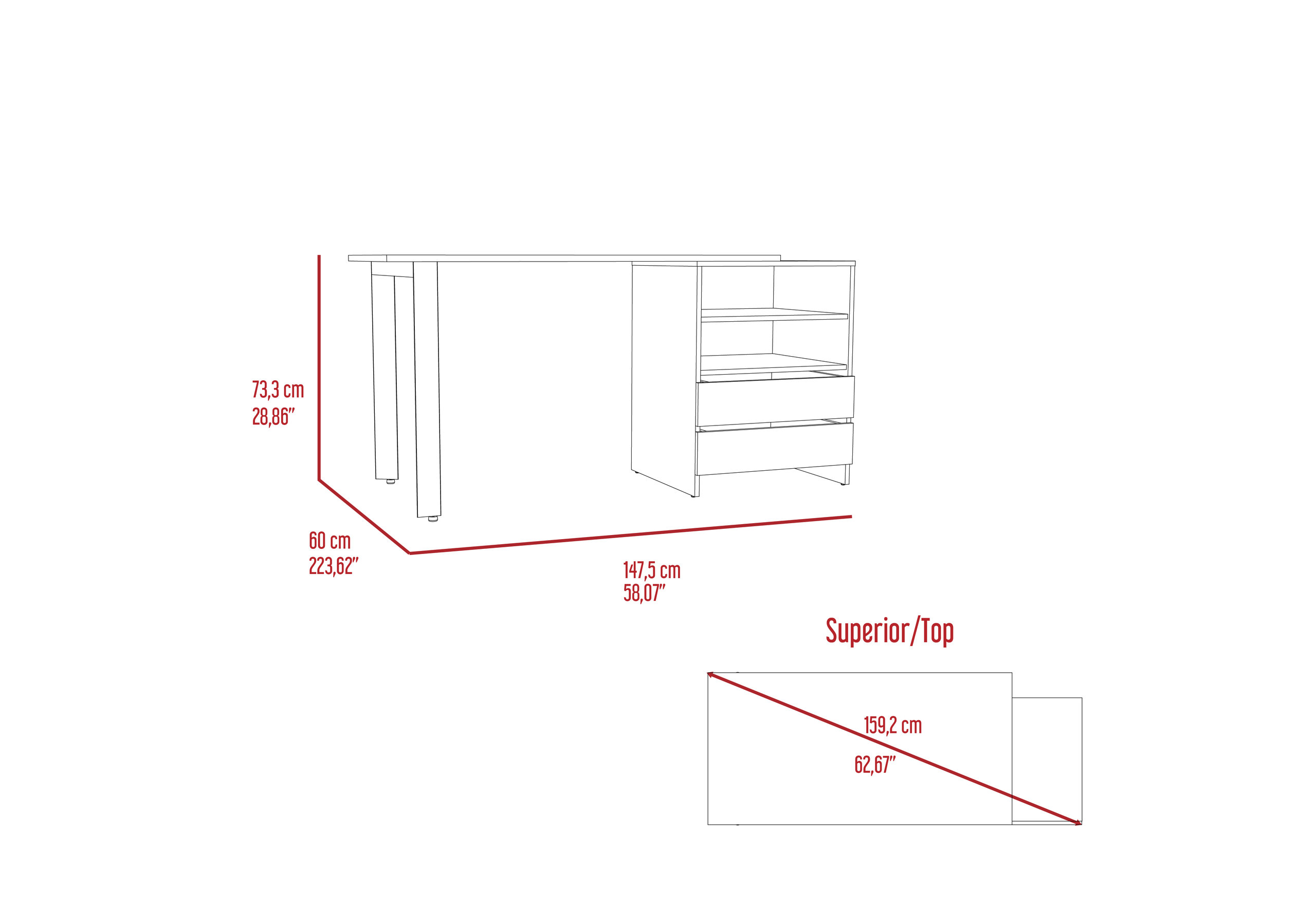 DEPOT E-SHOP Austral 120 Desk with Drawers, Light Gray - Transitional ...