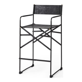 Black Leather Director's Chair Counter Stool - Industrial - Bar Stools ...