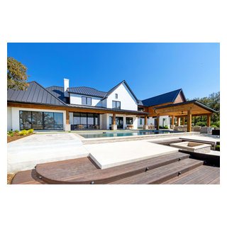 Waterfront deck with pool featuring Rustic Walnut composite decking ...