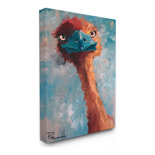 Curious Ostrich Funny Red Blue Animal Painting, 30"x40" - Contemporary ...