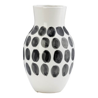 Ceramic 10"H Black Polk-A-Dot Flower Vase, White, 6x6x10 inches ...