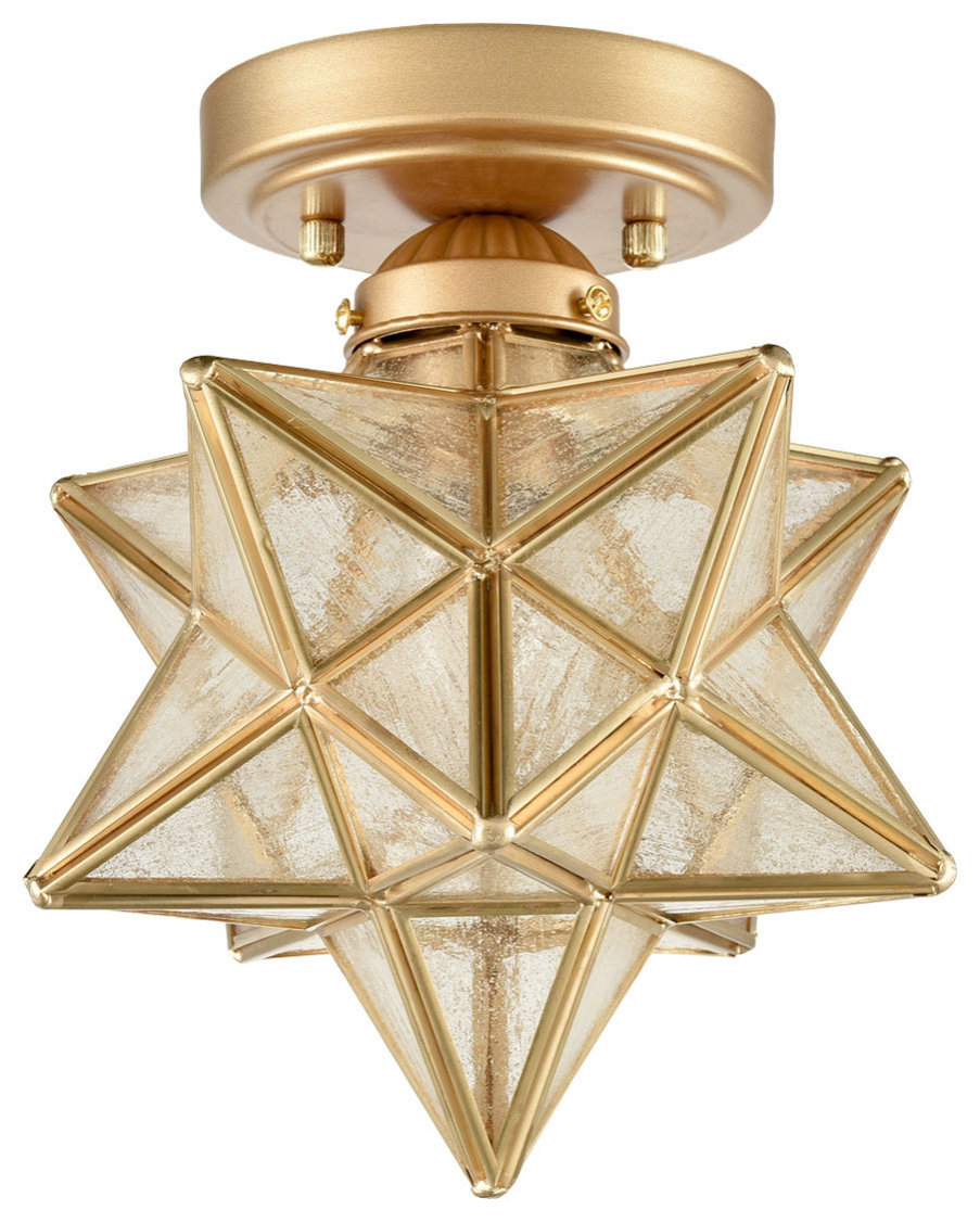 Modern Moravian Star Ceiling Light With Seeded Glass Brass, 8 ...