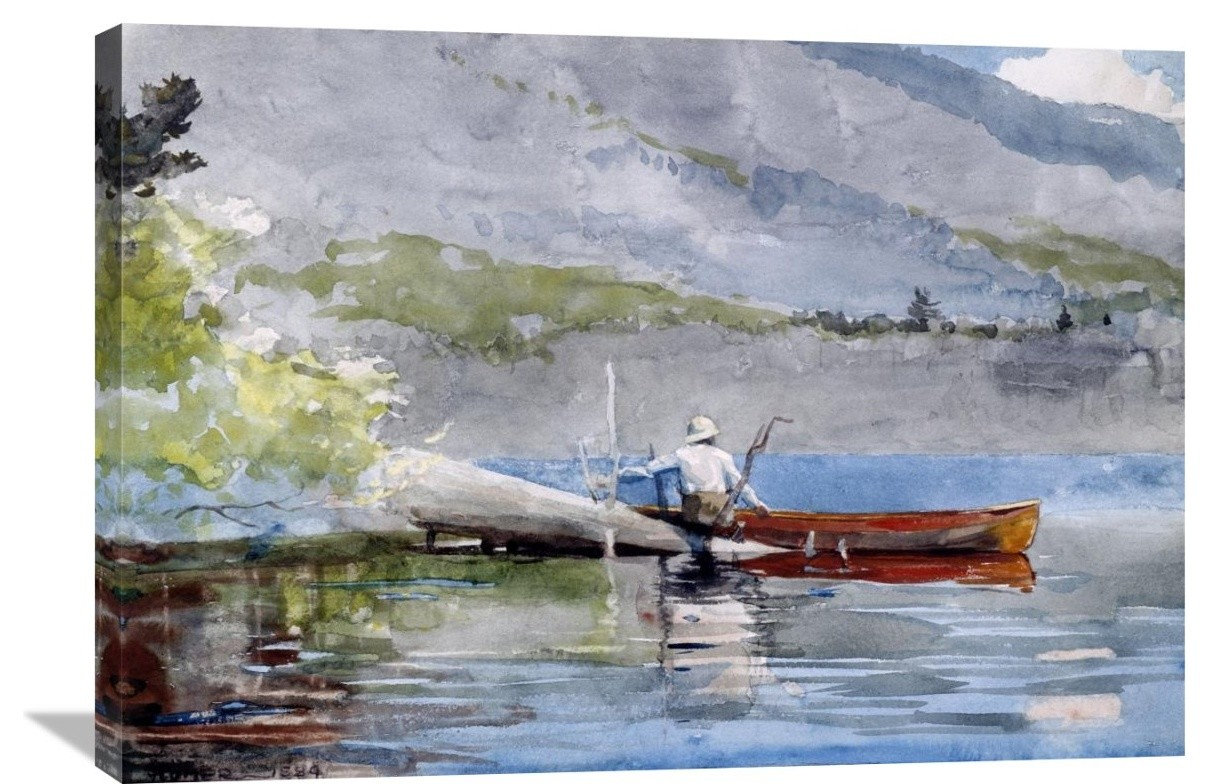 "The Red Canoe" Stretched Canvas Giclee by Winslow Homer, 16"x11", 36" x 25.128" - Rustic ...