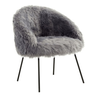 28" Gray And Black Faux Fur Arm Chair - Contemporary - Armchairs And ...