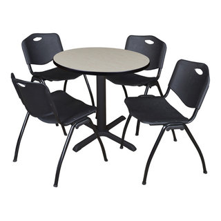 Cain 30 Round Breakroom Table- Maple & 4 'M' Stack Chairs- Black ...