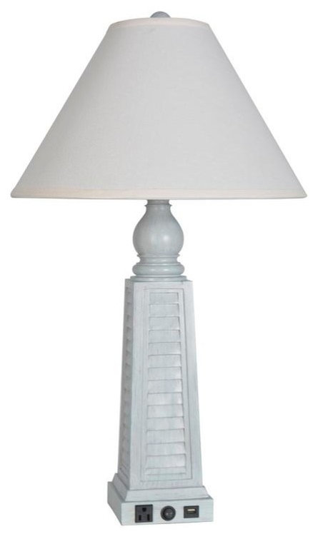 30" Shutter USB Polyresin Table Lamp, Light Blue (Set of 2) - Beach ...