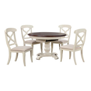 5-Piece 48" Round Or 66" Oval Extendable Dining Set, White and Chestnut ...