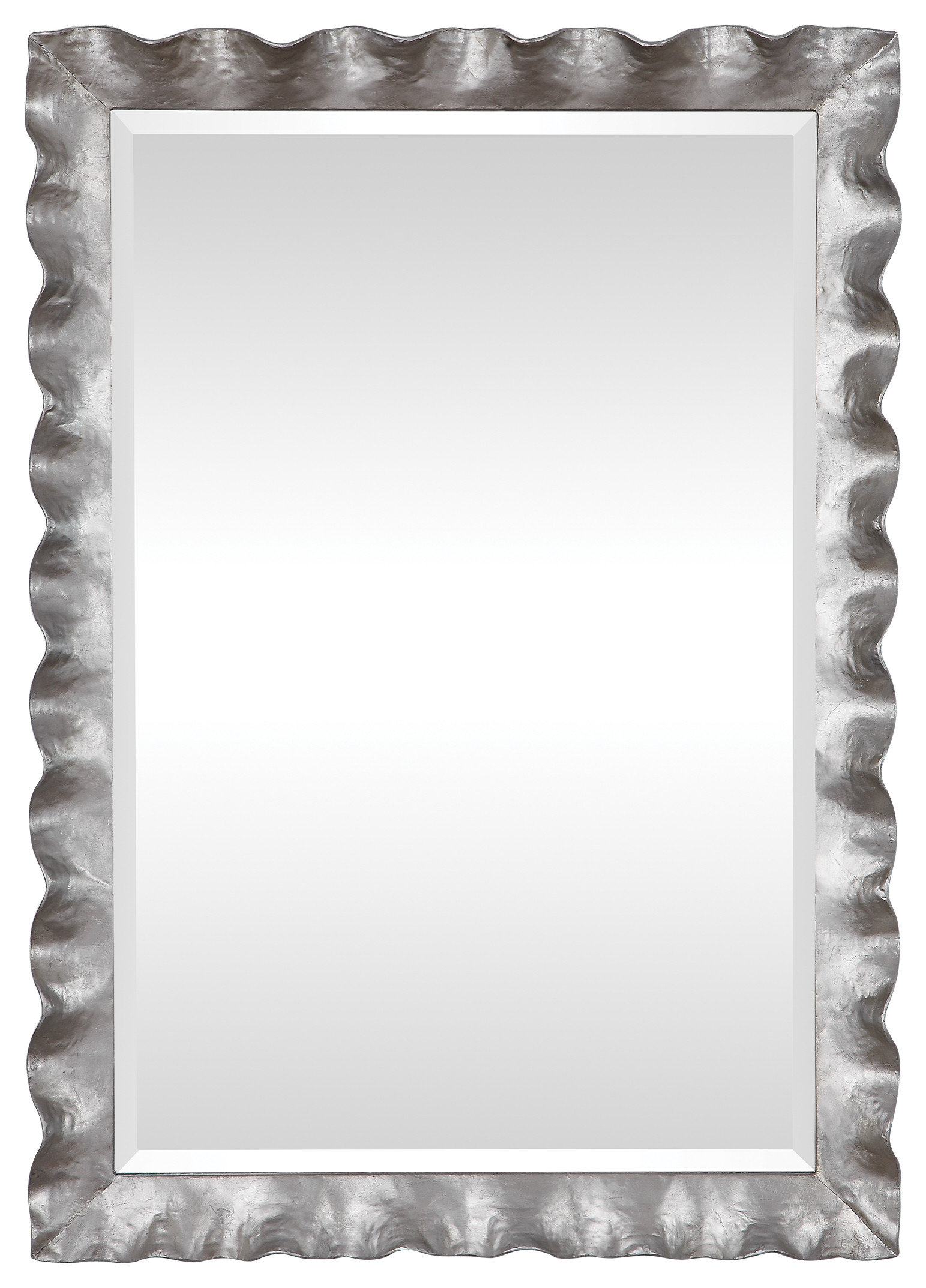 Large Silver Scalloped Edge Vanity Mirror, 40" Curved Black Vanity ...