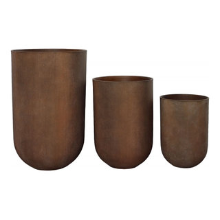 Eden Lightweight Concrete Resin Pot Planter, Brown (Set of 3 ...