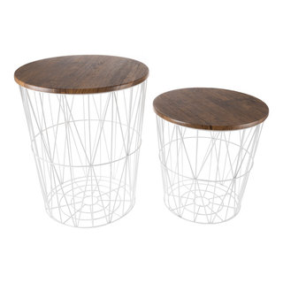 White Triangle Nesting End Tables with Storage, Set of 2 By Lavish Home ...