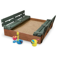 Covered Convertible Cedar Sandbox With Two Bench Seats, Natural/Green ...