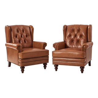 Traditional Style Genuine Leather Accent Armchair, Set of 2 ...