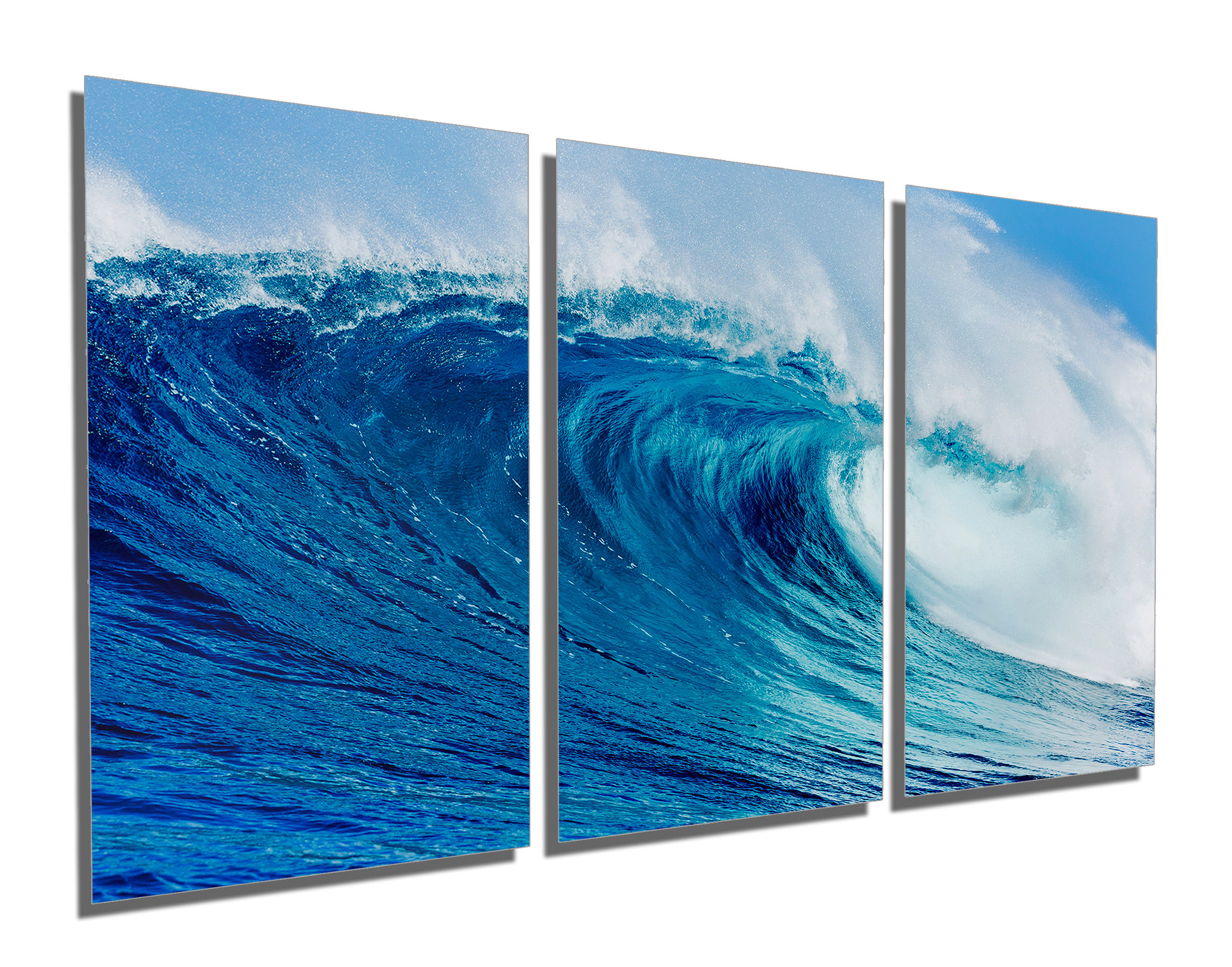 Blue Ocean Wave Metal Print Wall Art, 3 Panel Split, Triptych Wall Art ...