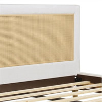 Haley Upholstered Cane Back Platform Bed King Eggshell White Linen ...