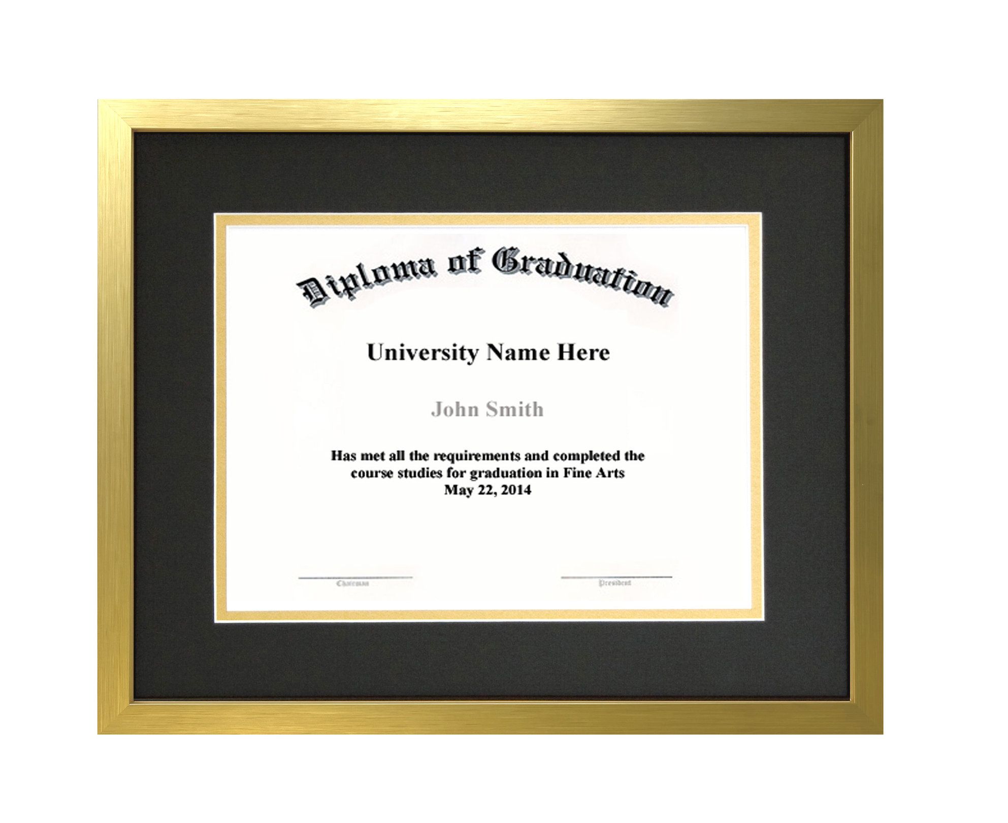 Diploma and Document Frame with Matting Brushed Gold, 7x9 ...