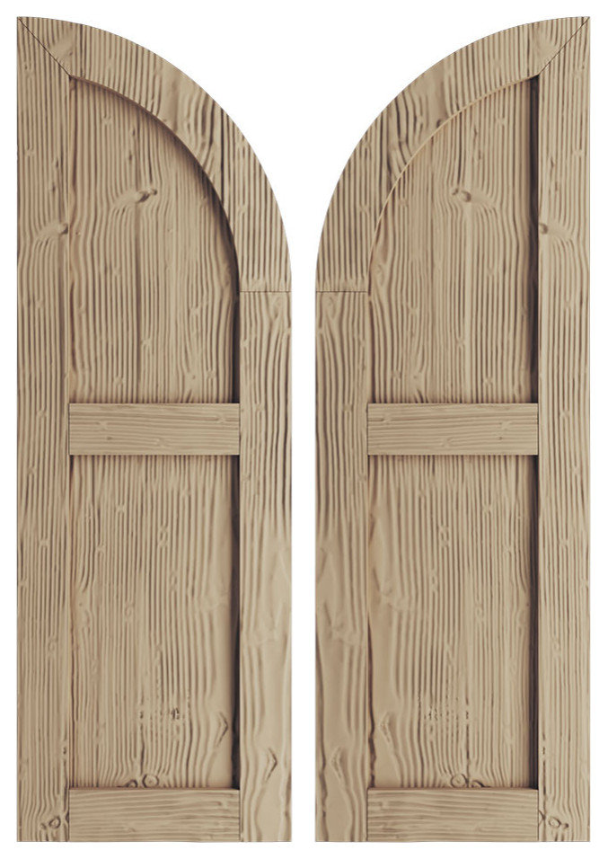 11"Wx24"H Hand Hewn Joined BnB Elliptical Top Faux Wood Shutters, 18"W ...