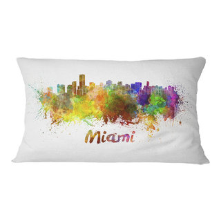 Miami Skyline Cityscape Throw Pillow, 12"x20 - Contemporary ...
