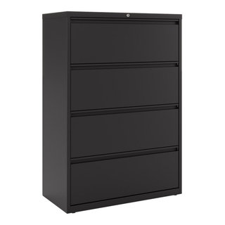 Pemberly Row 36" Wide 4 Drawer Metal Lateral File Cabinet - Black - 2 ...