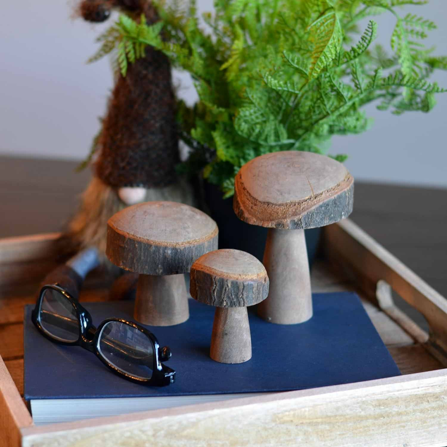 3 Piece Wooden Mushroom Set - Rustic - Decorative Objects And Figurines ...