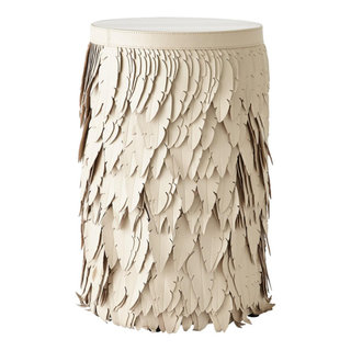 Couture Round Leather Feather Fringe Accent Table 12.5 in End Ivory ...
