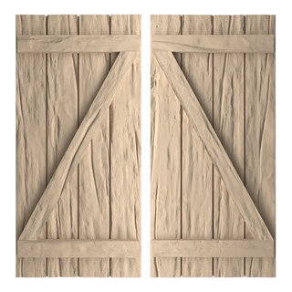 Rustic 4 Board Joined B-N-B Faux Wood Shutters, 22x70" - Rustic ...