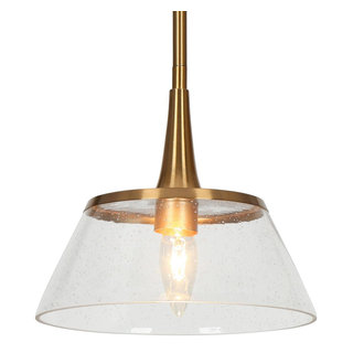 LNC 1-Light Polished Gold With Seeded Glass Modern Linear Mini Pendant ...