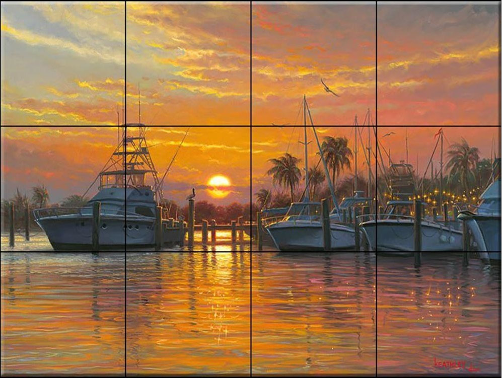 Tile Mural, Sunset Harbor, Mk by Mark Keathly, 30" x 24" (20 Tiles ...