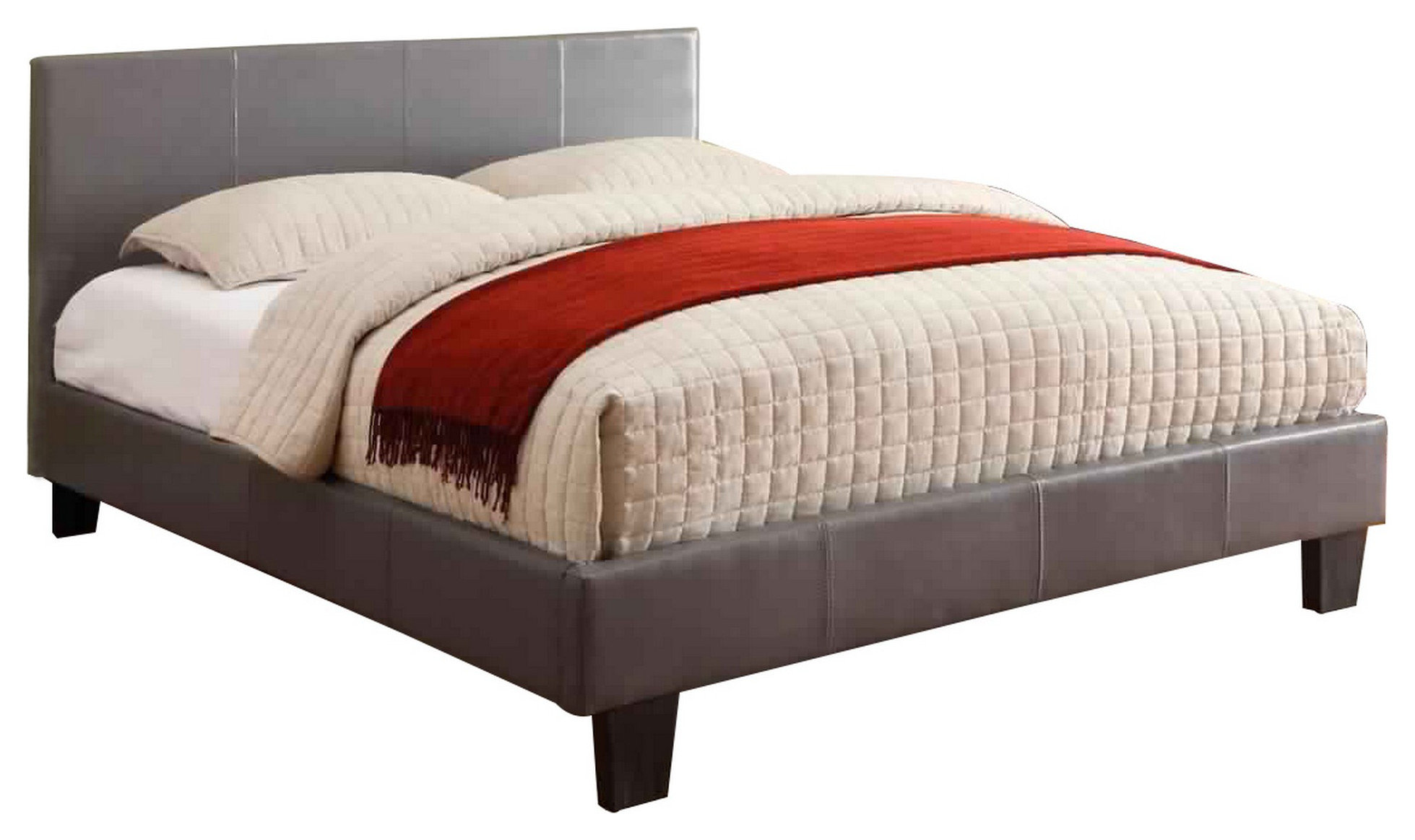 Leatherette Platform Style Queen Size Bed with Tapered Block Feet, Gray ...
