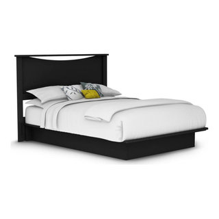 Step One Platform Bed with Mouldings and Headboard Set, Pure Black ...