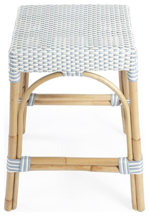 Butler Robias Twilight Blue & White Rattan Counter Stool - Tropical ...