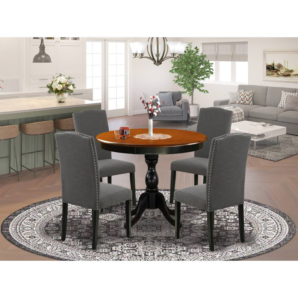 5-Pc Round Kitchen Table, Table and 4 Dark Gotham Grey Kitchen Chairs ...