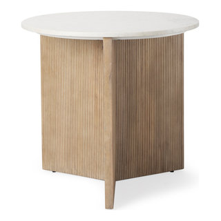 Enzo Marble Tabletop w/ Fluted Light Wood Base Foyer Accent Table ...