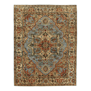 Jaleh Serapi Rug, Light Blue and Ivory, 9'x12' - Mediterranean - Area ...